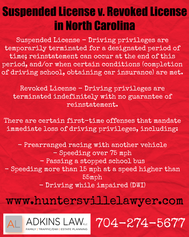 Suspended License v. Revoked License - Huntersville Lawyer